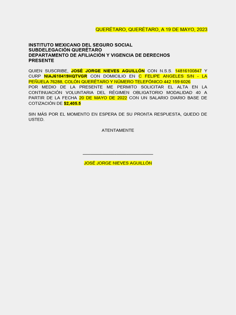 Machote Escrito Libre Modalidad 40 IMSS | PDF | Derecho