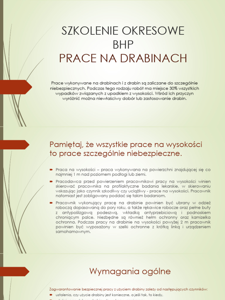 Szkolenie Okresowe BHP Prace Na Drabinach | PDF