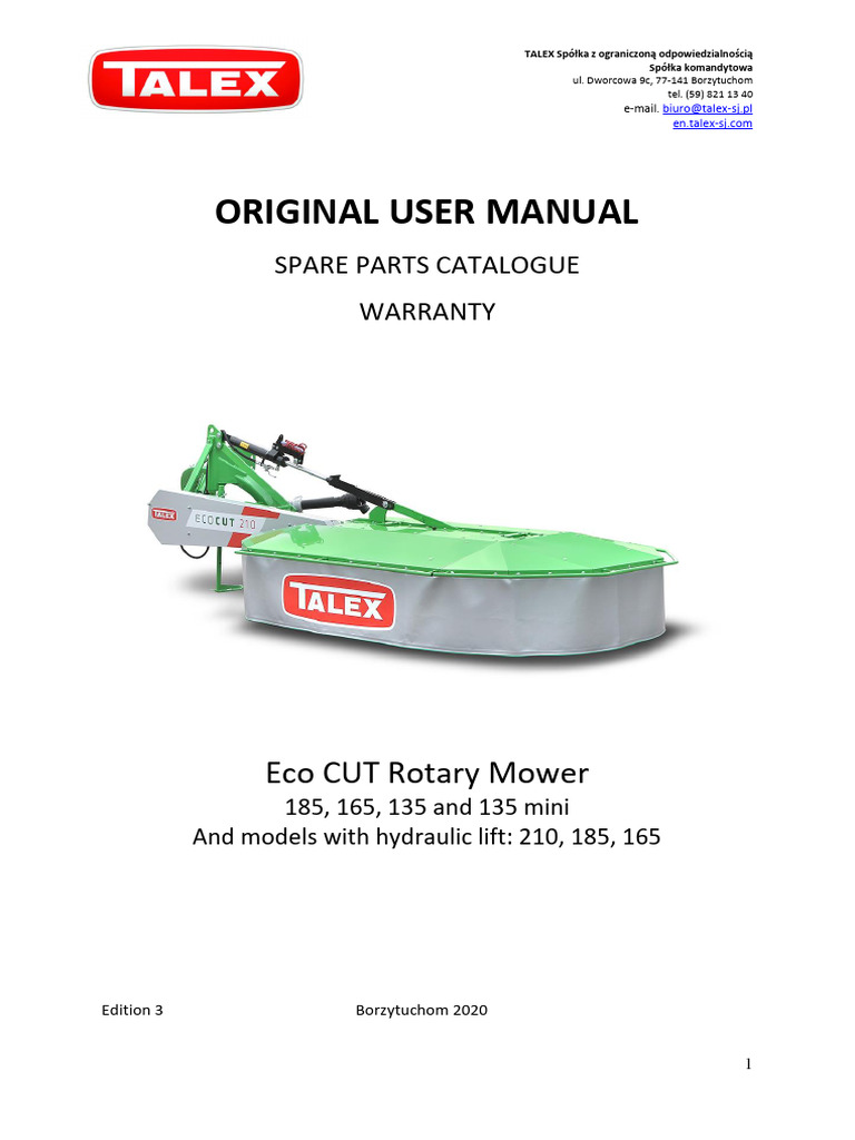 Talex Eco Cut User Manual 1 | Download Free PDF | Mower | Tractor