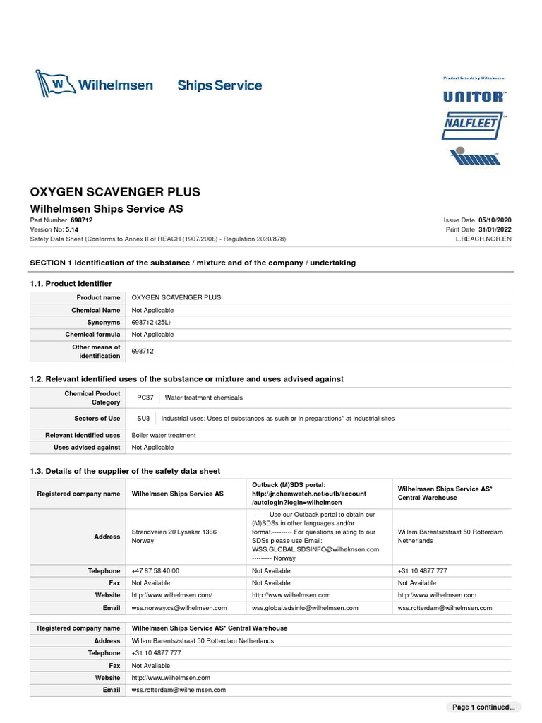 Oxygen Scavenger Plus PDF | PDF | Toxicity | First Aid