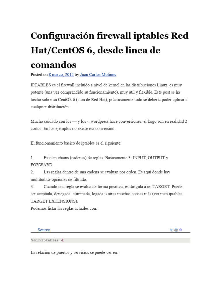 Configuración Firewall Iptables Red Hat | PDF | Ataque de denegación de servicio | Cortafuegos ...