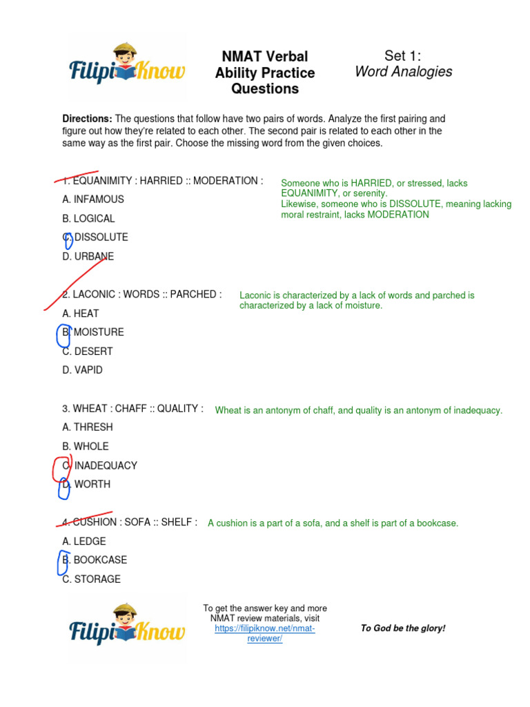 NMAT Verbal Ability Practice Questions Set 1 | PDF | Humility
