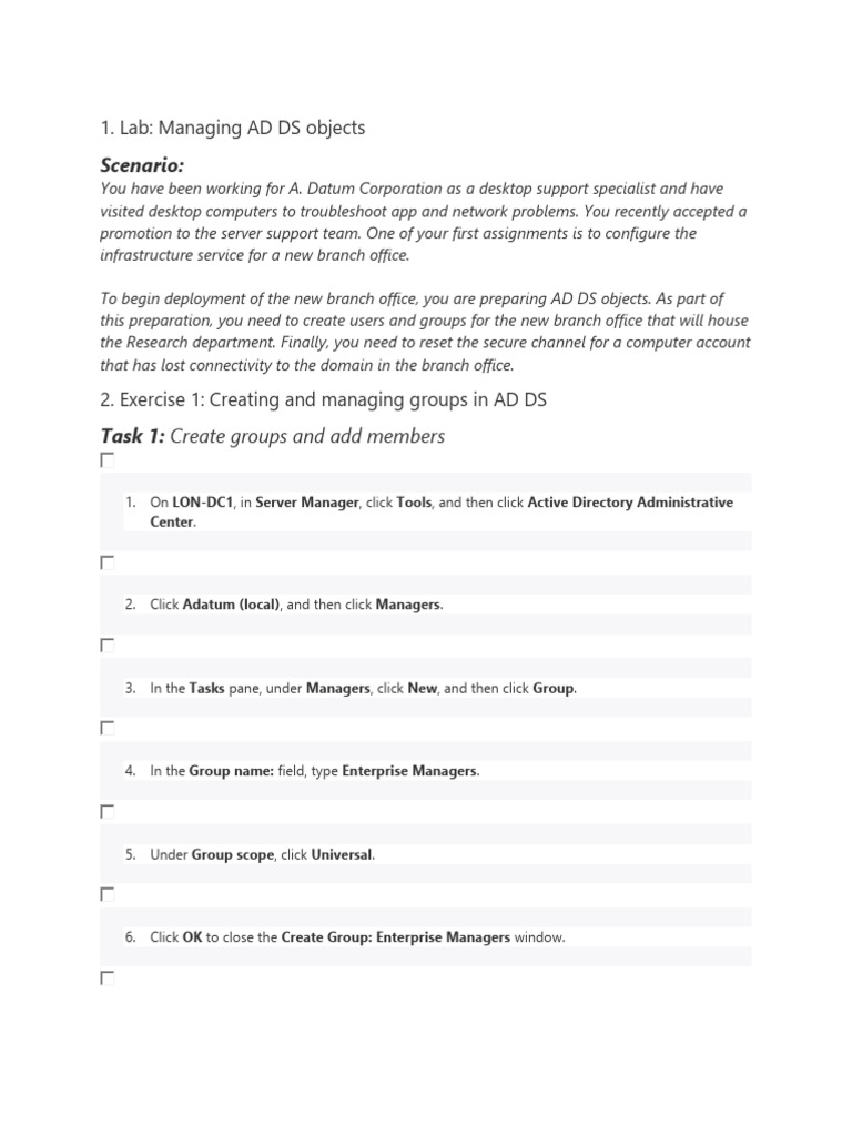 AD DS Management for IT Professionals | PDF | Active Directory | Computing