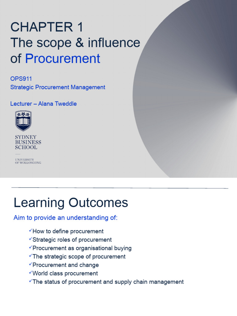 Chapter 1 Scope and Influence of Procurement - Moodle Lecture Notes ...