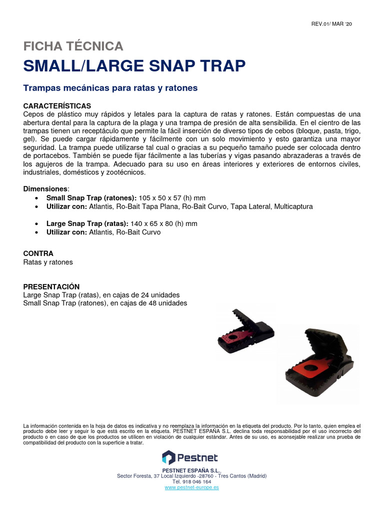 Small Large Snap Trap - Ficha Tecnica - 0320 | PDF