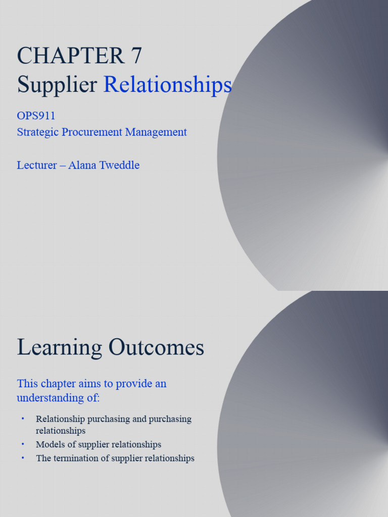 Chapter 6 - Supplier Relationship MGMT | PDF | Procurement | Supply Chain