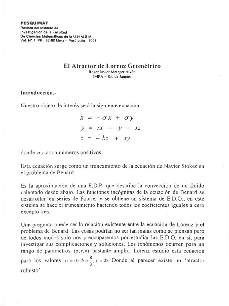 Atractor de Lorenz: Análisis Geométrico | PDF | Ecuaciones | Atractor