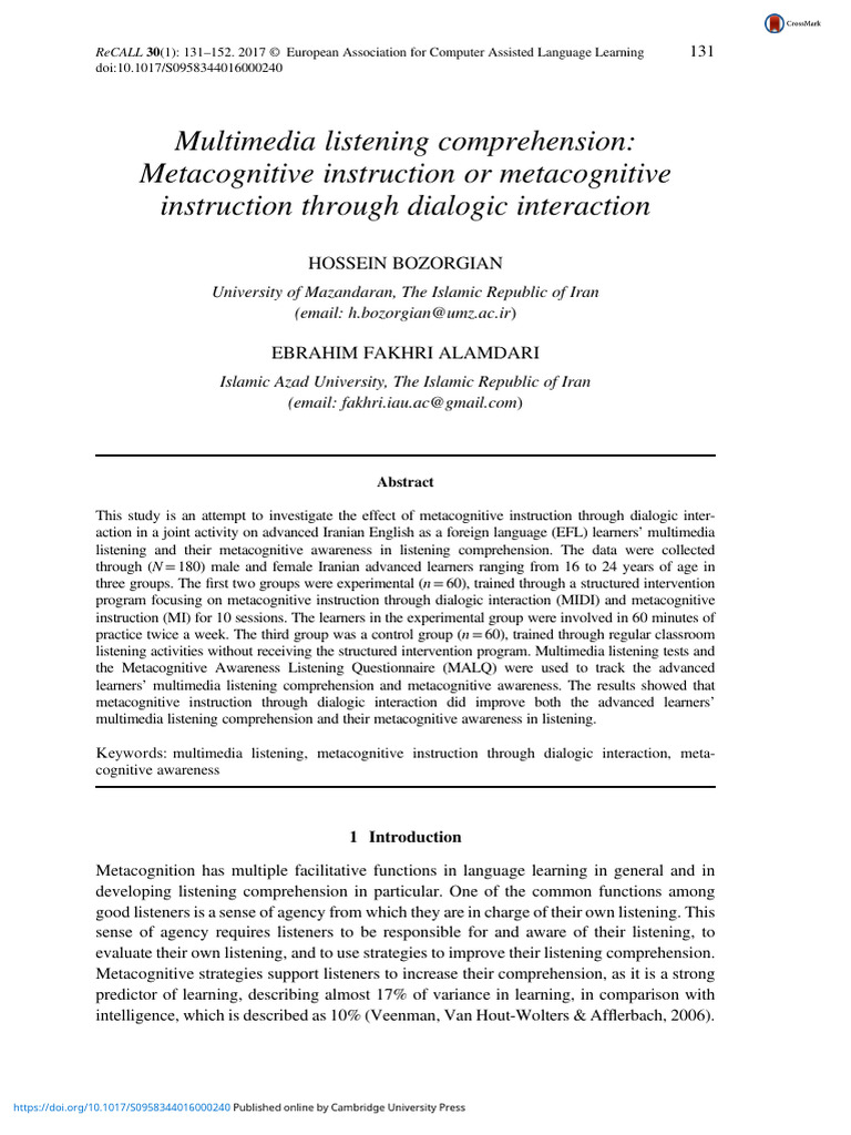 3 2 32 Multimedia Listening Comprehension Metacognitive Instruction Or Metacognitive Instruction 6252