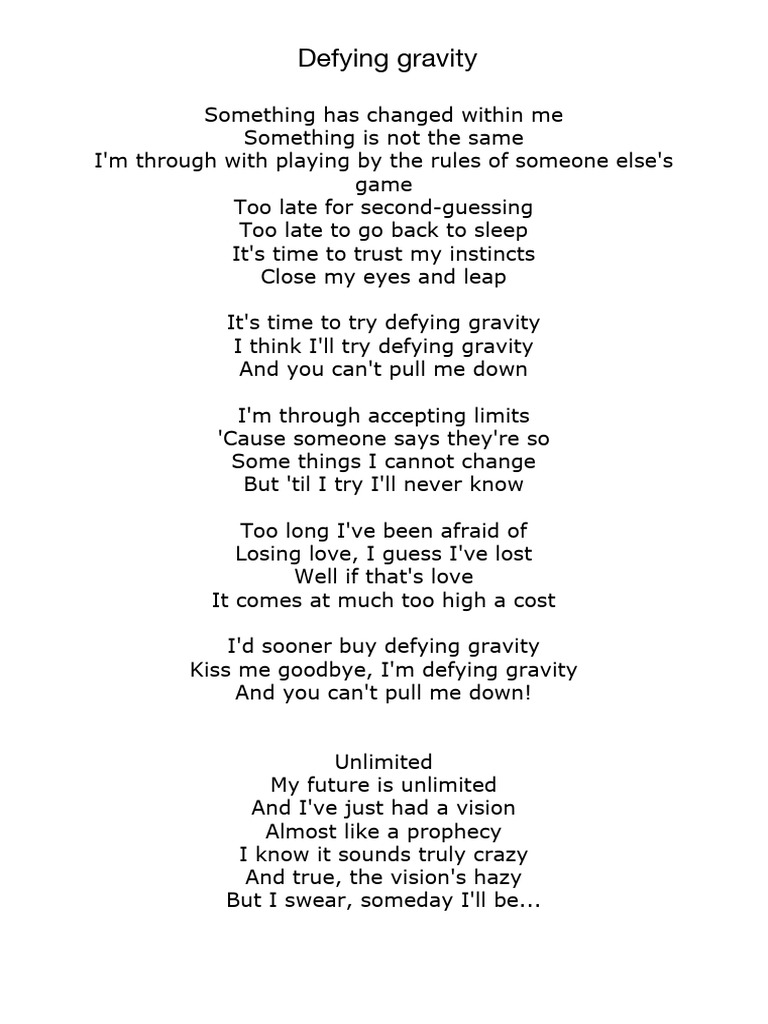 Defying Gravity Lyrics Overview | PDF
