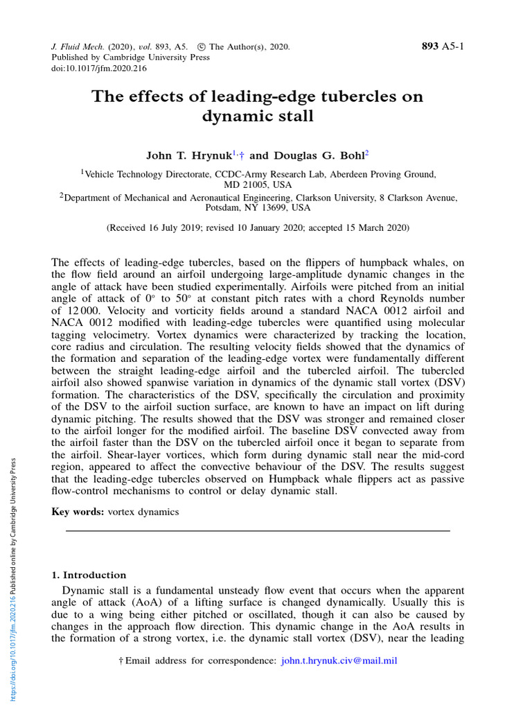 The Effects of Leading-Edge Tubercles On Dynamic Stall | PDF | Airfoil | Lift (Force)
