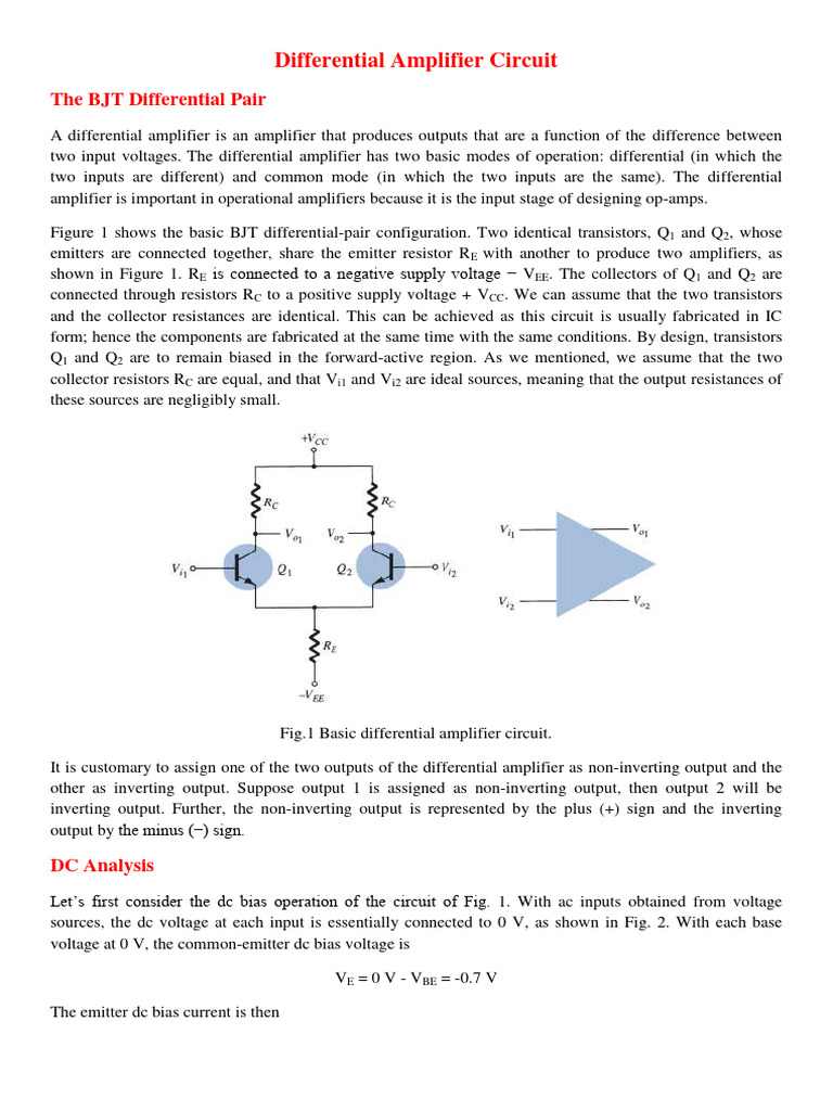Differential Amplifier Circuit | PDF | Amplifier | Operational Amplifier