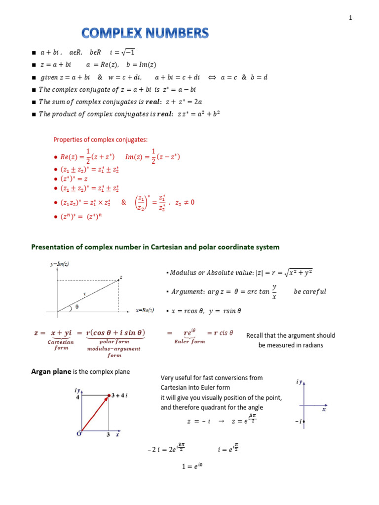 complex numbers SUMMARY | PDF | Complex Number | Zero Of A Function