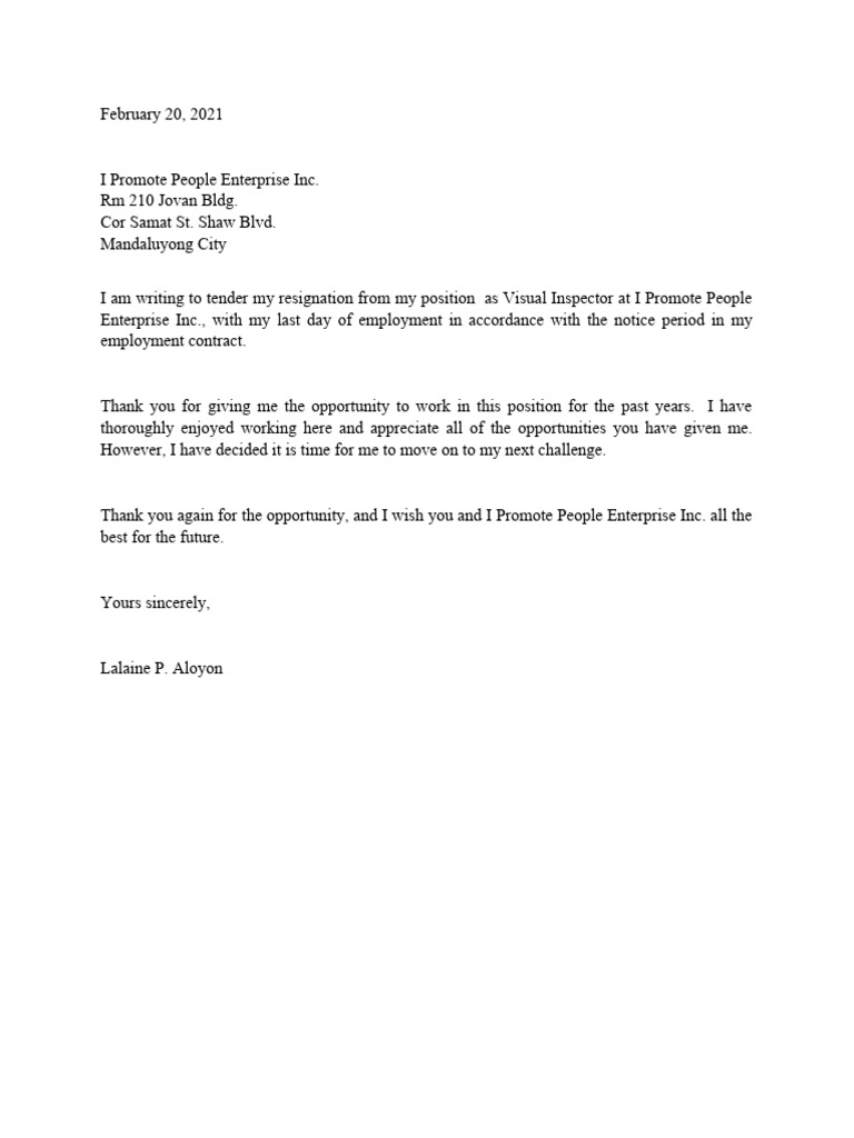 Resignation Letter | PDF | Career & Growth | Finance & Money Management