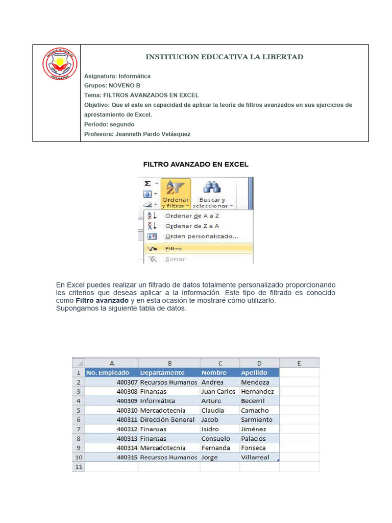 Filtros Avanzados en Excel: Guía Práctica | PDF | Microsoft Excel ...