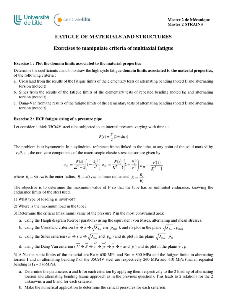 Seance TD2 Mutiaxial Fatigue Exercises | PDF | Fatigue (Material) | Mechanical Engineering