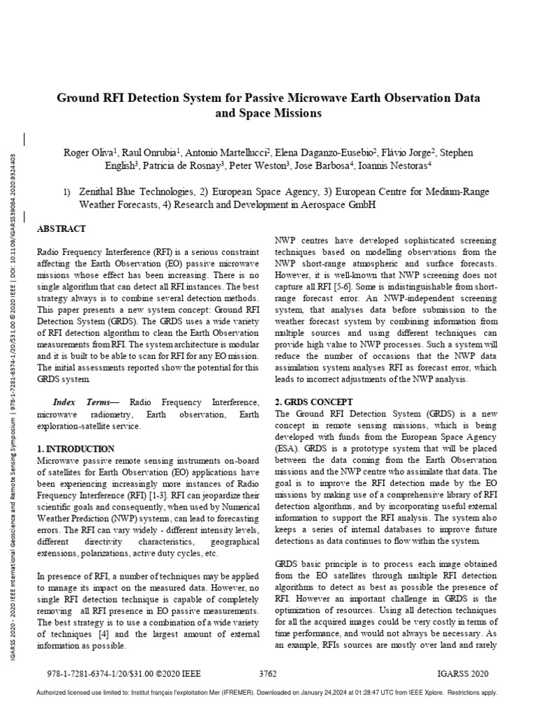 Ground Rfi Detection System For Passive Microwave Earth Observation