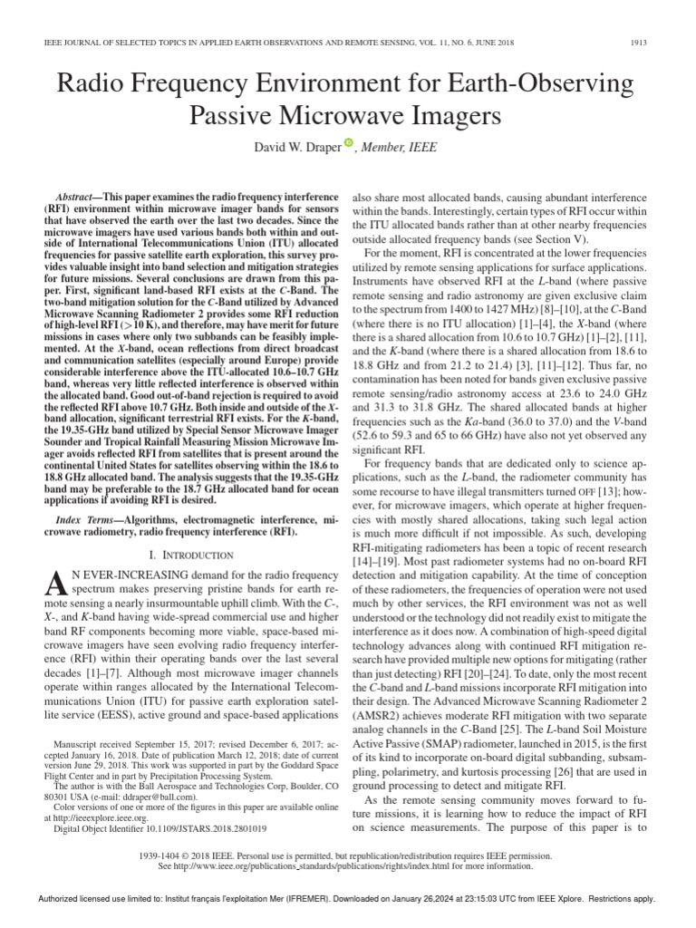Radio Frequency Environment For Earth-Observing Passive Microwave Imagers | Download Free PDF ...