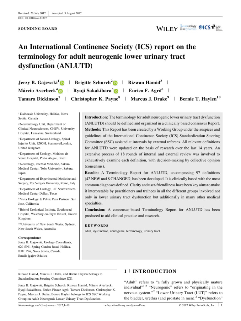 An International Continence Society (ICS) Report on the Terminology for Adult Neurogenic Lower ...