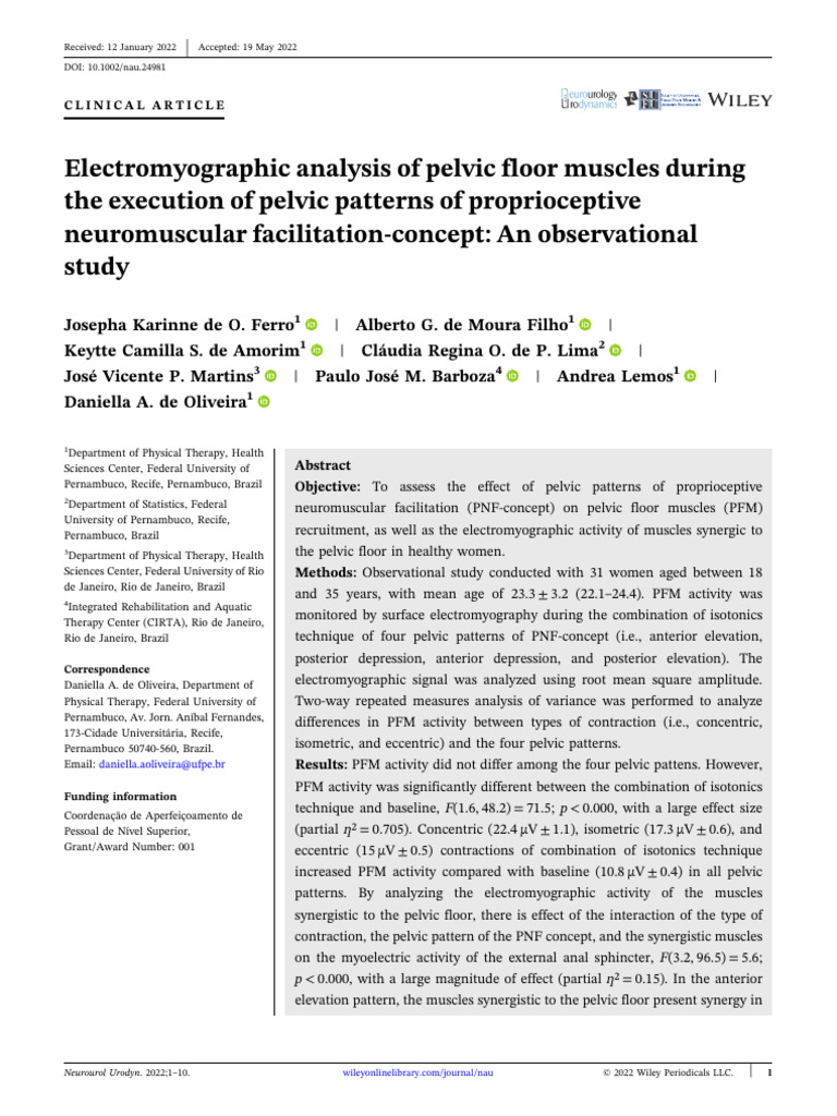 Electromyographic Analysis of Pelvic Floor Muscles During The Execution of Pelvic Patterns of ...
