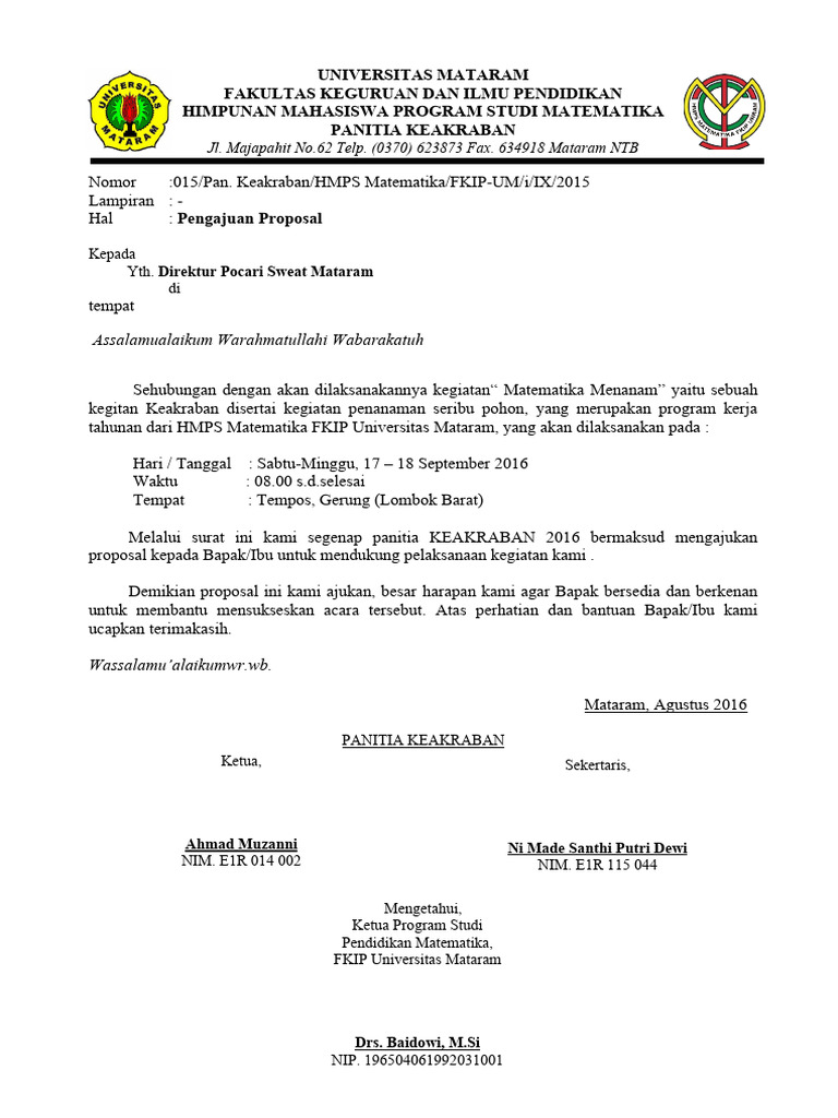 SURAT Pengajuan Proposal | PDF