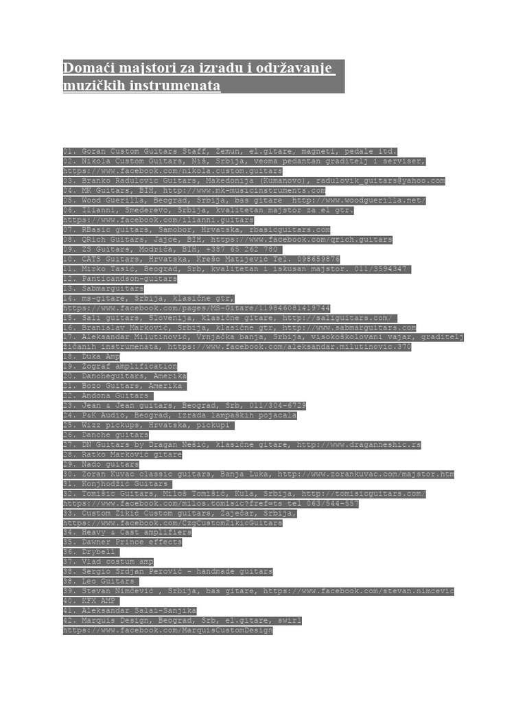 Domaći Majstori Za Izradu I Održavanje Muzičkih Instrumenata | PDF