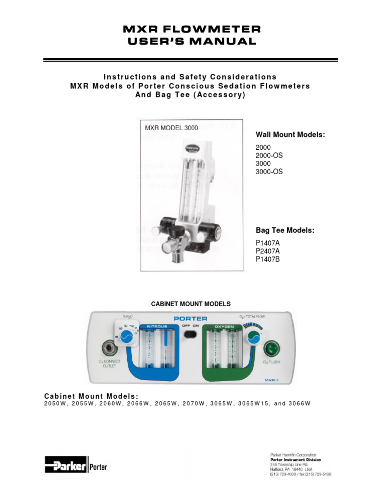 MXR Flowmeter User Manual | PDF | Breathing | Nitrous Oxide