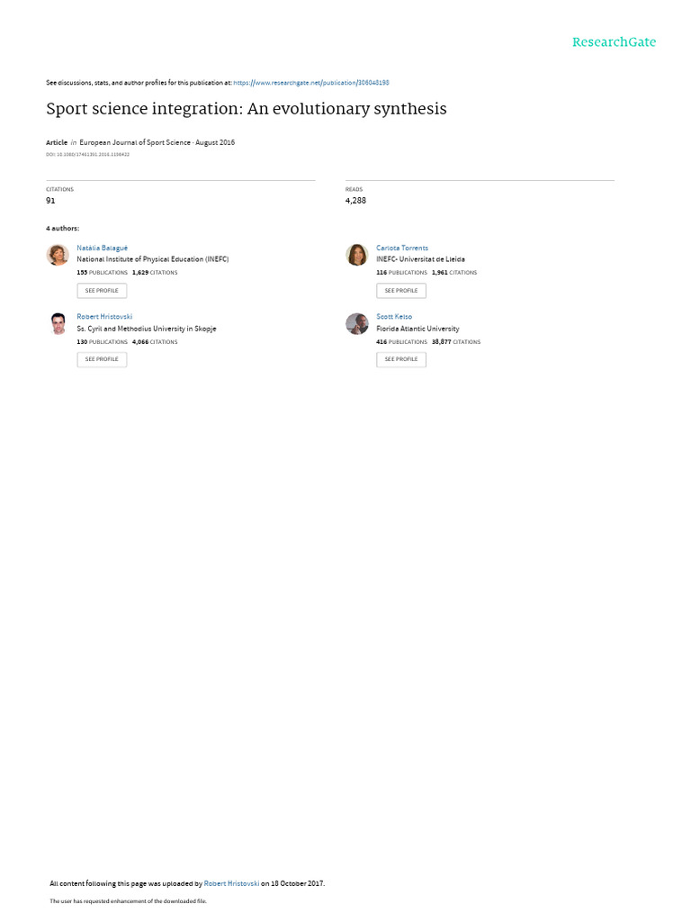 Sport Science Integration: An Evolutionary Synthesis | PDF | Science | Theory