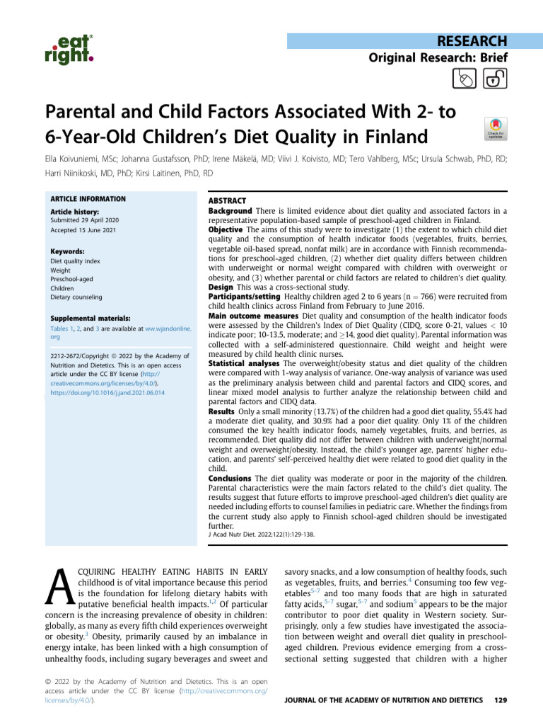 Parental and Child Factors Associated With 2 To 6 | PDF | Dieting | Obesity