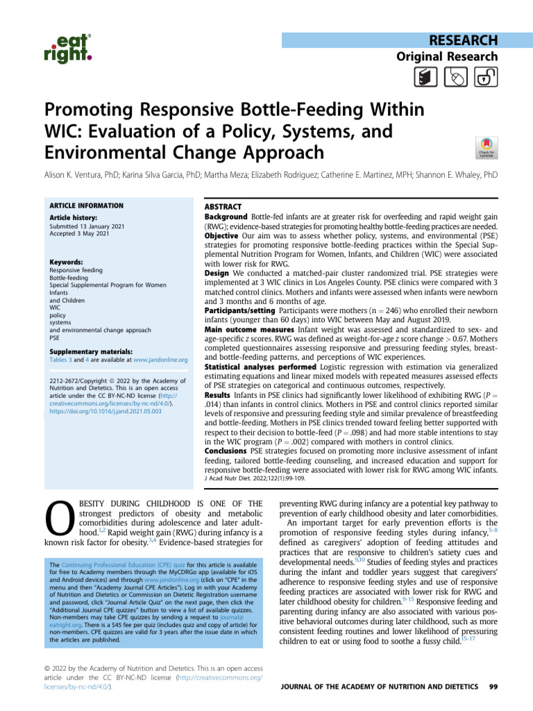 Promoting Responsive Bottle Feeding Within WIC Ev | PDF | Wic ...