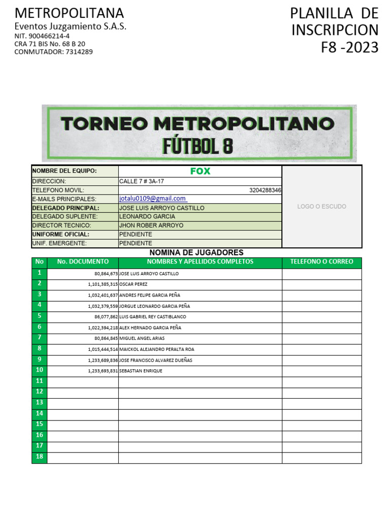 Planilla Inscripcion F8 Alterno . | PDF