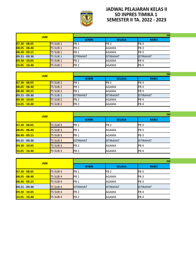 Jadwal Pelajaran Sp 1 | PDF