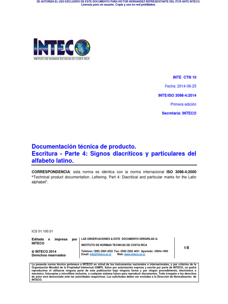 INTE ISO 3098-4 2014 Signos Diacríticos | PDF | Organización ...