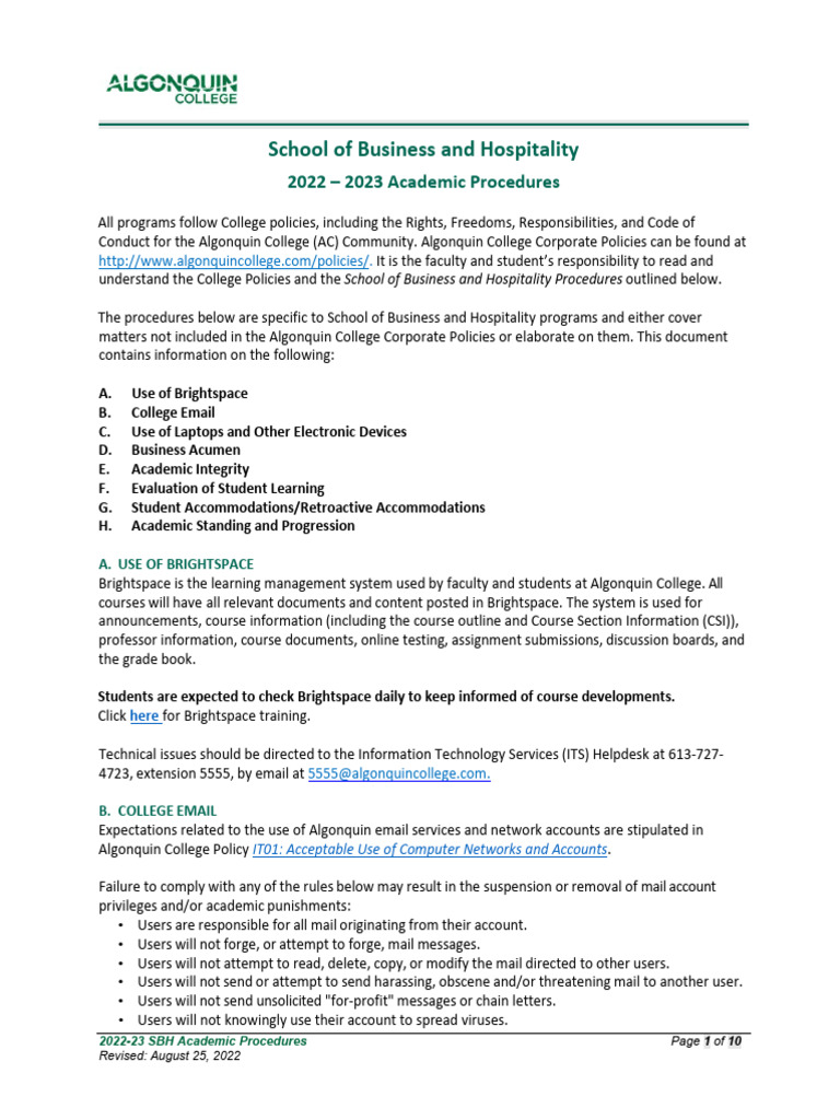 2022-2023 SBH Academic Procedures - Aug29.22 | PDF | Academic ...