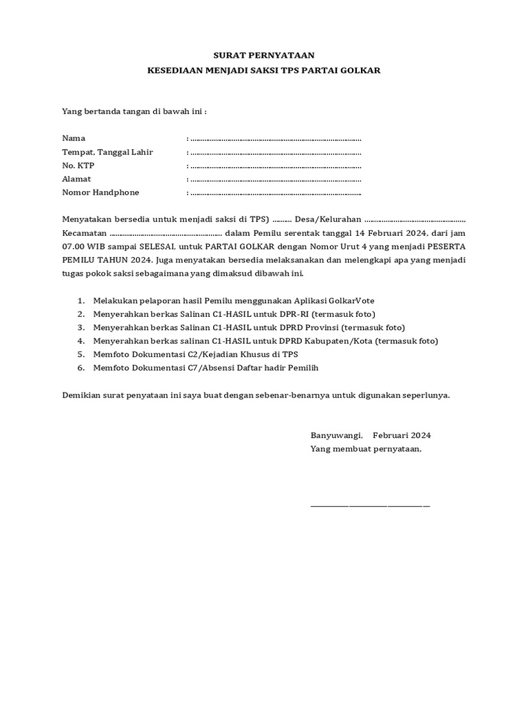 Surat Pernyataan Menjadi Saksi | PDF | Hukum