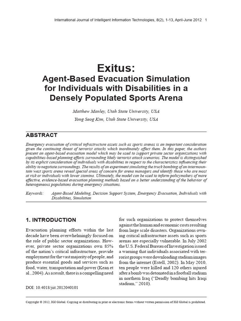 11 Exitus Agent Based Evacuation Simulation For Individuals With Disabilities In A Densely