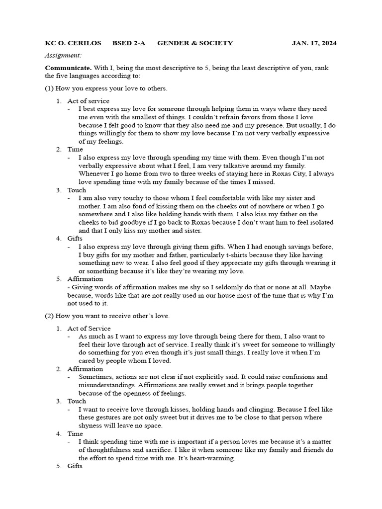 Gensoc Assignment | PDF | Intimate Relationships | Love