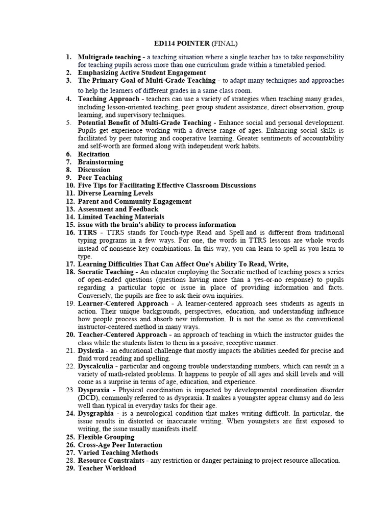 Ed114 Pointer | PDF | Sex Education | Teachers