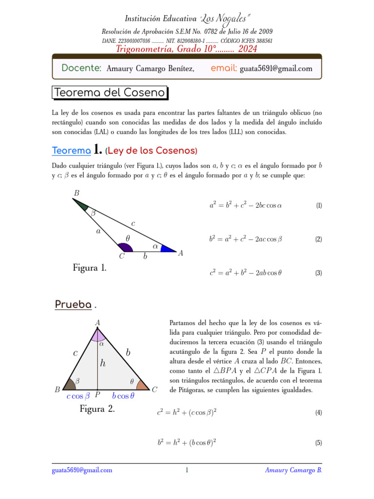 Teorema Del Coseno. (2021) | PDF | Triángulo | Funciones trigonométricas