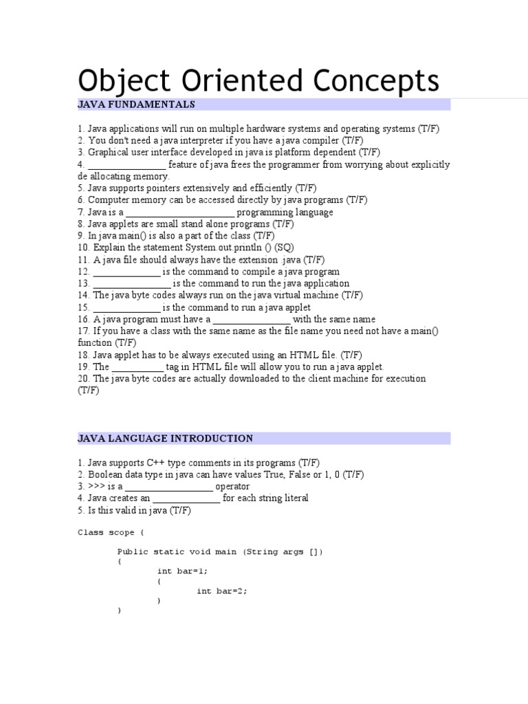 Object Oriented Concepts | PDF | Java (Programming Language) | Method (Computer Programming)