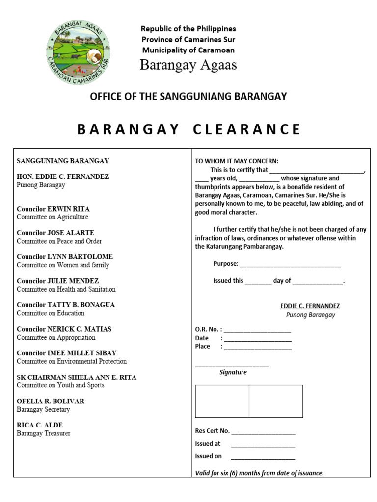Barangay Clearance of Agaas 2024 | PDF | Philippines
