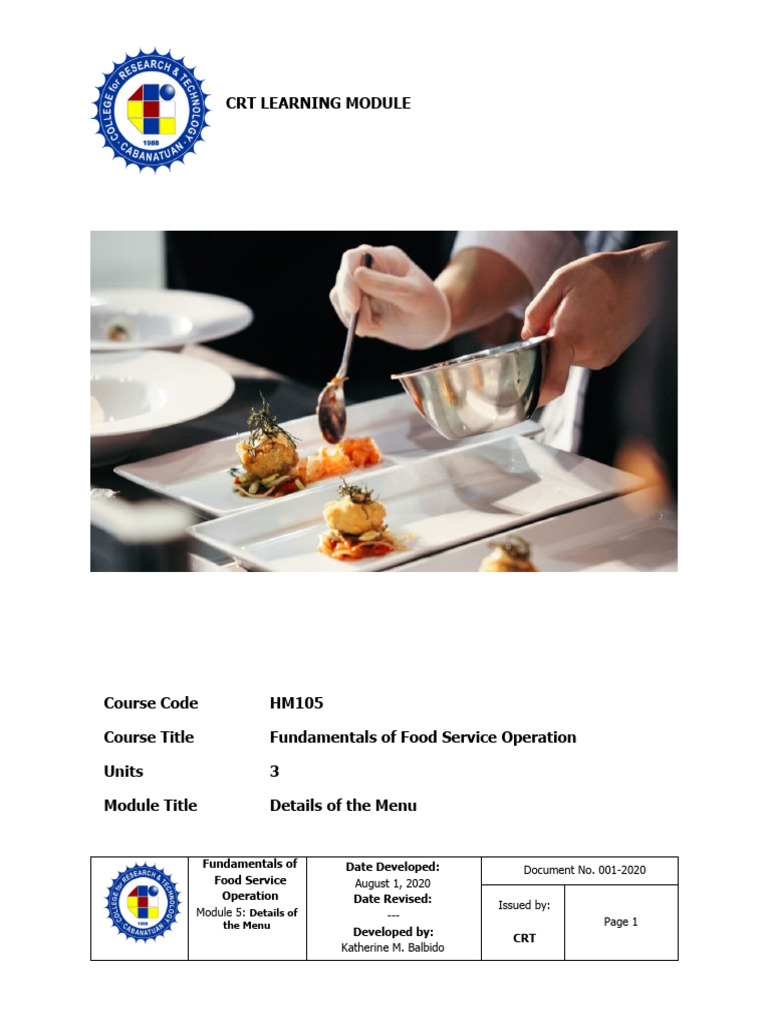 Learning Module 5 | PDF | Menu | Restaurants