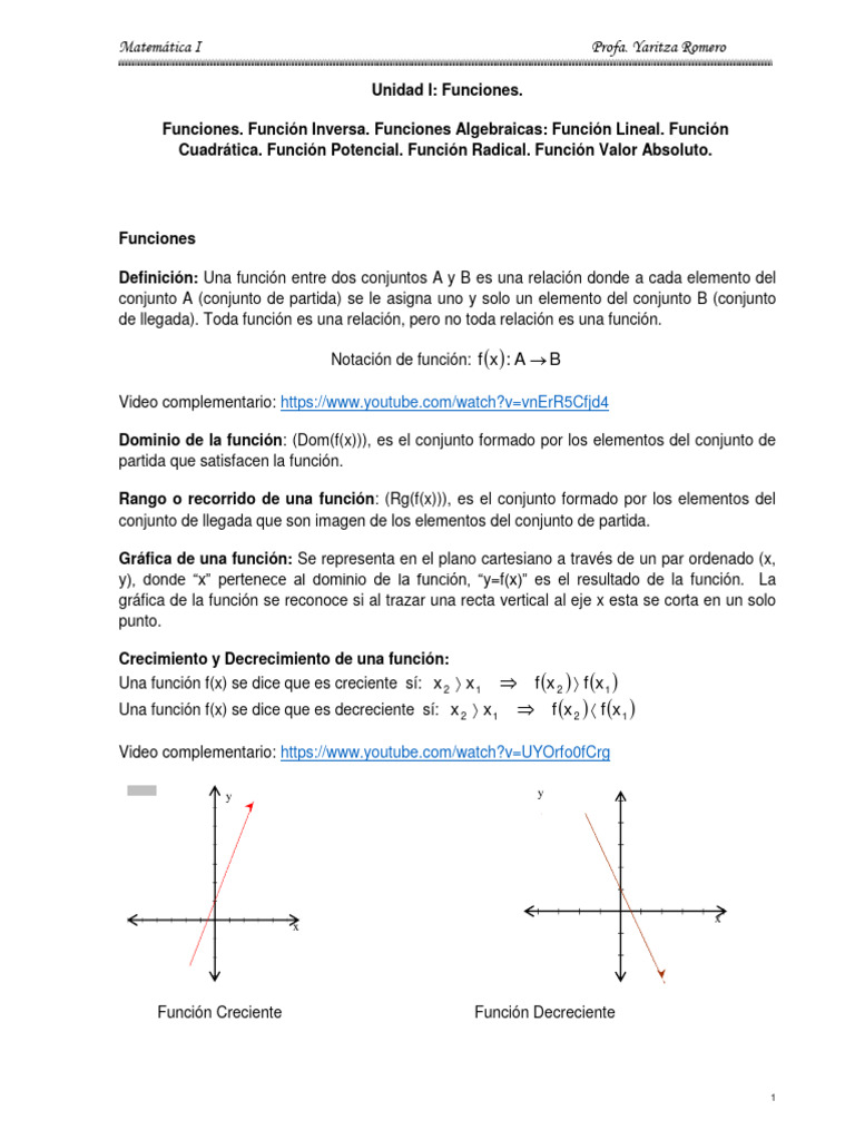 Funciones Algebraicas en Matemática I | PDF | Función (Matemáticas ...
