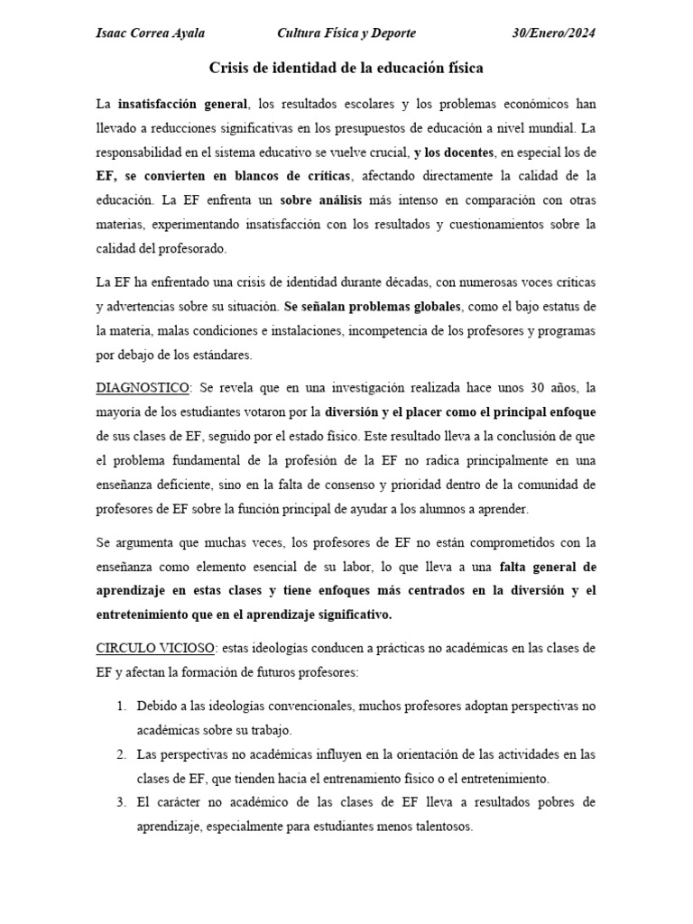 Crisis de Identidad de La Educación Física | PDF | Enseñando | Plan de ... Crisis de Identidad de La Educación Física | PDF | Enseñando | Plan de ...