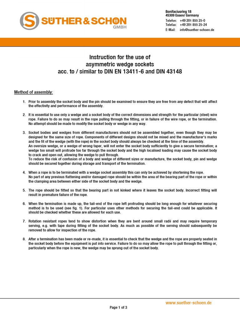 Instructions For The Use of Asym. Wedge Sockets DIN EN 13411 6 | PDF ...