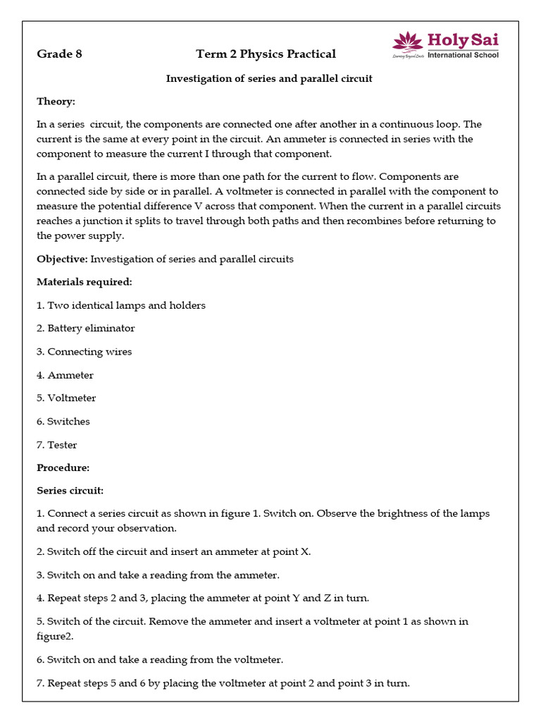 Grade 8 Term 2 Physics Practical: Investigation of Series and Parallel ...