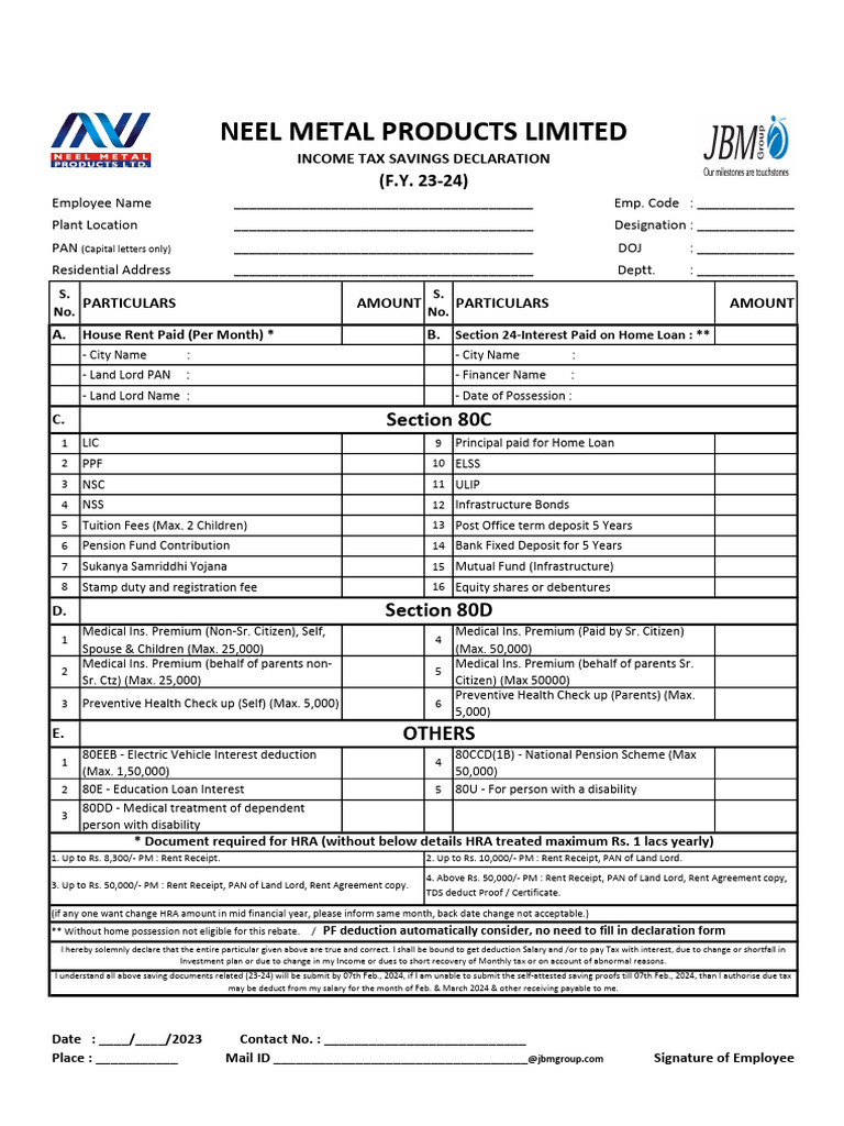 Declaration Form (23-24) - NMPL | PDF | Insurance | Mortgage Loan