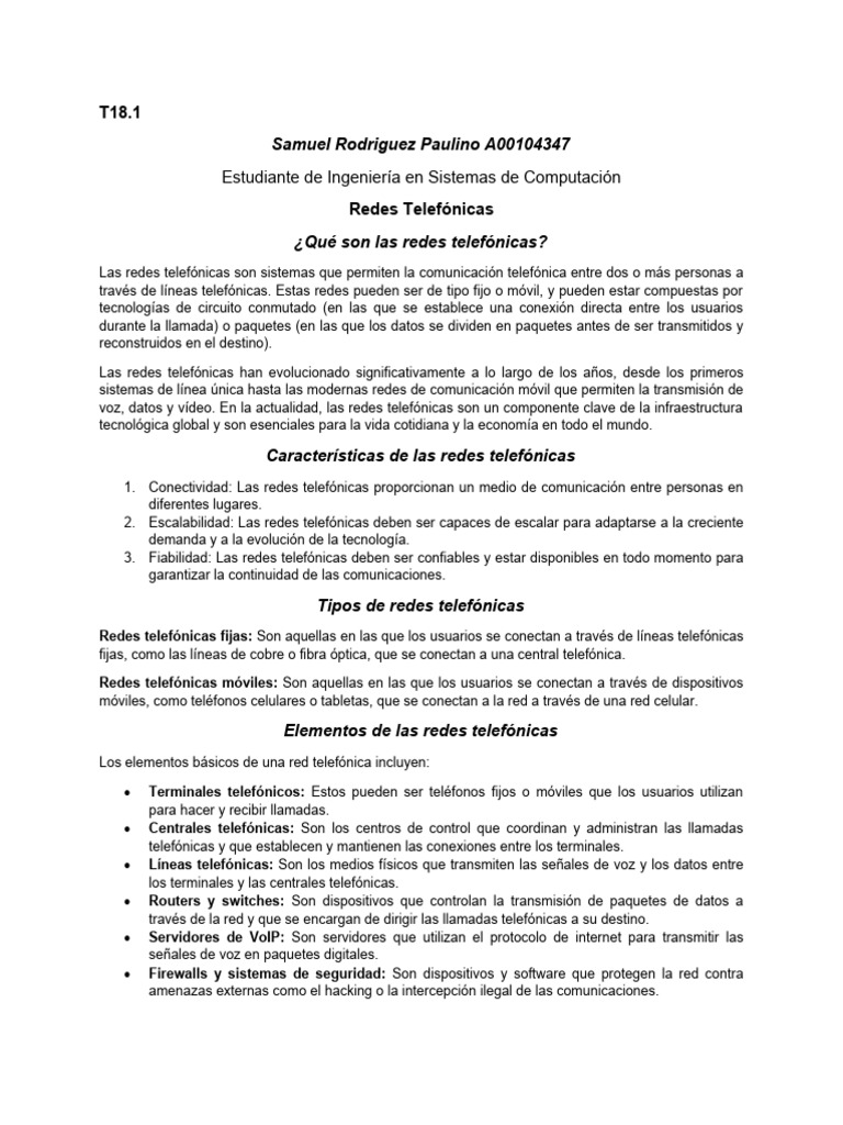 T18.1 Red Telefonica | PDF | Red de computadoras | Teléfonos móviles