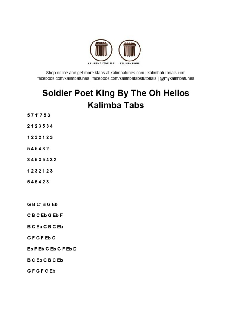 Soldier Poet King by The Oh Hellos Kalimba Tabs 1 | PDF