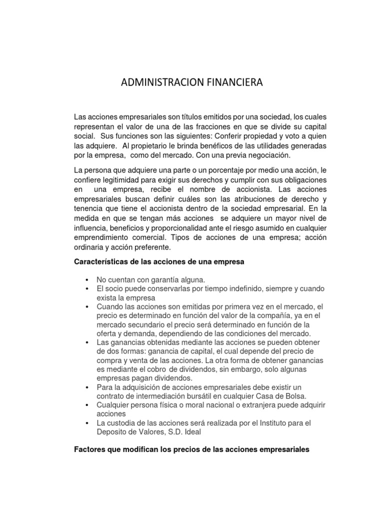 ADMON FINANCIERA | PDF | Compartir (Finanzas) | Fondo de inversión