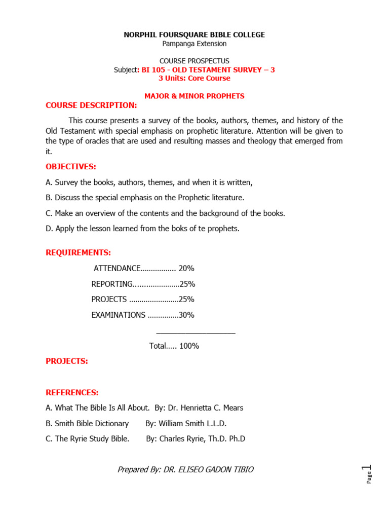 Course Description OT SURVEY 3 | PDF | Twelve Minor Prophets | Bible
